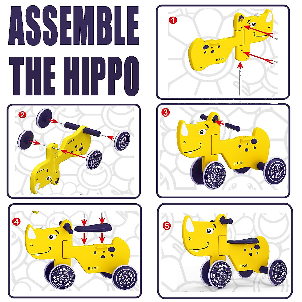 RUAN Rhino Toddler Ride On Toys, Baby Balance Bike Go and Grows Ride On Toys with Music & Light for 18-36 Months Old Kids Boys Girls (369)