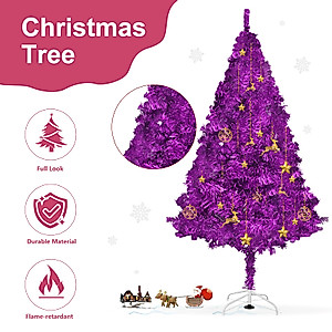 Arthas 6' Ft Tinsel Purple Christmas Tree for Home Office Party Décor Xmas Holiday Seasonal Sparking Gorgeous Folding Artificial Christmas Tree Indoor and Outdoor(Purple)