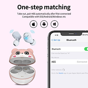 AMAFACE Bluetooth Earbuds Pink Wireless Earbuds for Kids 36H Playtime IPX5 Waterproof Noise Reduction Cordless Girls&Boys Earbuds USB-C LED Display Cartoon Kids Earphones for iPhone Android