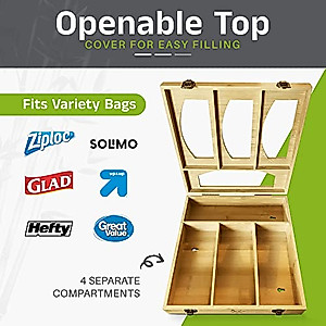 Emekaa Ziplock Bag Organizer for Kitchen Drawer, Bamboo Storage Organizer, Storage Bag Holder, Compatible w/Ziplock, Glad, Hefty, Solimo for Gallon,Quart,Sandwich,Snack