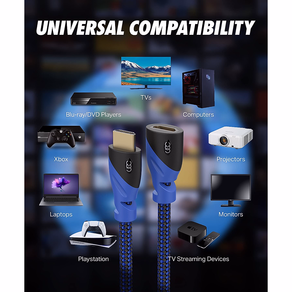 HDMI Extender Male to Female, Extension Cable ( 15 Feet ) High-Speed HDMI Cable (2.0b) 4k Resolution - Supports 3D, Full HD, 2160p, Audio Return Channel (Latest Version) HDCP 2.2 Compliant