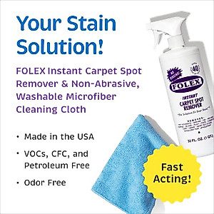 Black Swan Distributors - FOLEX Instant Carpet Spot Remover (32 oz) & Non-Abrasive, Washable Microfiber Cleaning Cloth (15x15 in) - Household Stain Treater Kit - Handheld Rug & Upholstery Cleaner