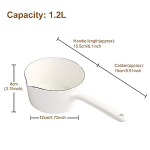 1.2L Saucepan, Nonstick Milk Pan with Pour Spouts, Butter Warmer, Melting Milk Boiling Porridge Soup Saucepan Gas Stove Enamel Milk Pot with Handle for Home Kitchen(White)