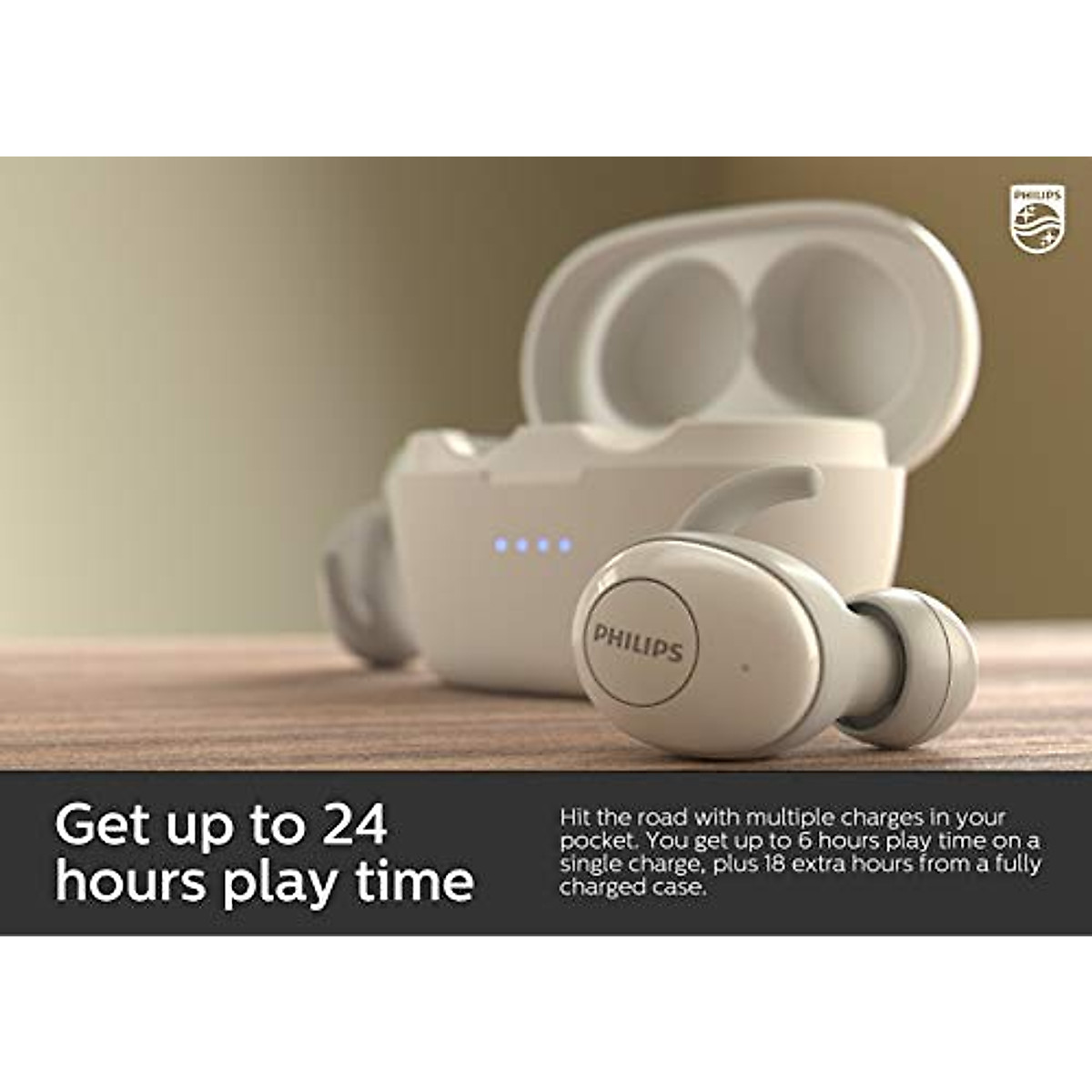 PHILIPS T3215 Wireless in-Ear Earbuds, TWS Bluetooth 5.1 Stereo Headphones, IPX4, Up to 24 (6+18) hrs of Playtime with USB-C Charging case - White (TAT3215WT)