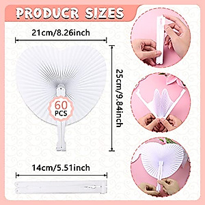WOWOSS 60 Packs Folding Fans Paper Fans Heart Shaped Assortment with Plastic Handle for Wedding Favor Party Bag Filler