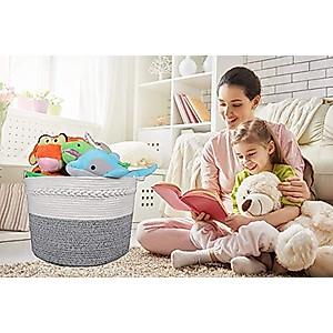 Cotton Rope Storage Basket - Decorative Woven Basket Great Basket for Blankets Basket, Large Laundry Basket, Living Room, Toy Storage, Toy Basket, Toy Bin, XXL 20”X13.5”