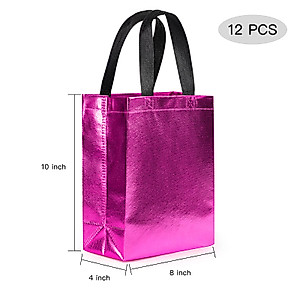 WRAPAHOLIC 12 Pack Reusable Hot Pink Gift Bag with Handles - Medium Size 8 x 4 x 10 inch - Perfect for Baby Gift Bags, Shopping Bag, Goodie Bags, Party Favor Bags