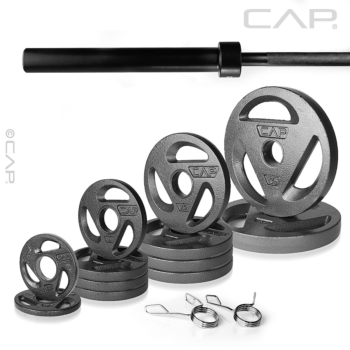 CAP Barbell 165 LB Olympic Grip Plate Set with 7 FT Olympic Bar and Collars