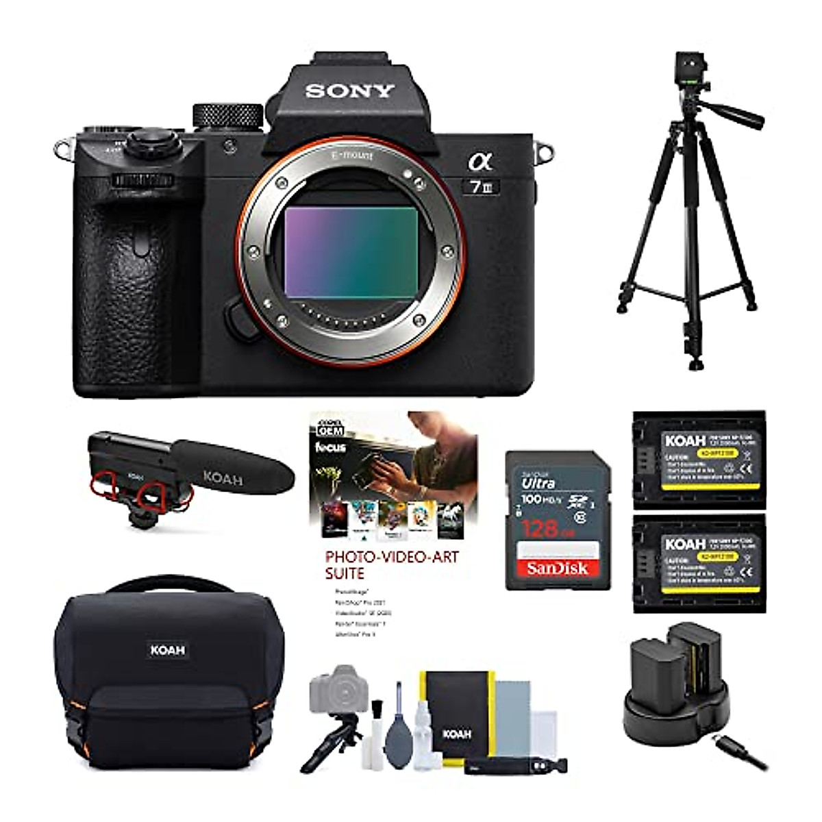 Sony Alpha a7 III Mirrorless Digital Camera (Body Only) Bundle with 60-Inch Tripod and Accessories (7 Items)