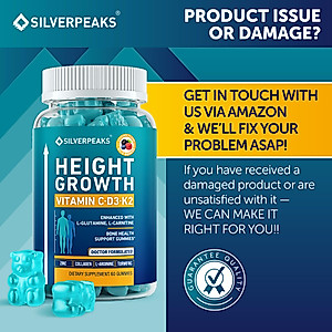 SILVERPEAKS Growth Gummies to Grow Taller - Height Growth Maximizer with Calcium Magnesium Vitamin D3 K2 - Bone Growth Get Taller Supplement - Natural Growth Pills - 60 Calcium Chews for Women & Men