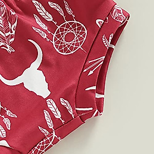 Western Baby Girl Clothes Letter Print Short Sleeve Top Shirt Cow Shorts with Headband 3PCS Summer Outfits (White B, 0-3 Months)