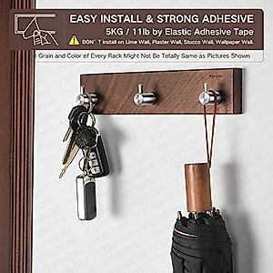 YOHOM Key Holder for Wall Adhesive Coat Hanger with Hooks Wood Hat Rack Wall Mounted Towel Hook Rail Organizer for Robe Washcloth Closet Entryway Door Kitchen Hallway