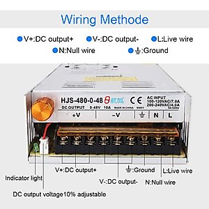 Adjustable DC Power Voltage Converter AC 110V-220V to DC 0-48V 10A Module Switching Power Supply Digital Display 480W Voltage Regulator Transformer Built in Cooling Fan