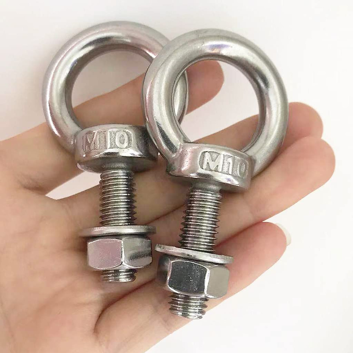 AIVOOF Stainless Steel Eye Bolts, 4 Pack M10 Shoulder Eye Bolt 1.2" Heavy Duty EyeBolts Screws in Eye Hooks with Washer and Nuts for Lifting Ring Eyebolt Thread Length 30mm