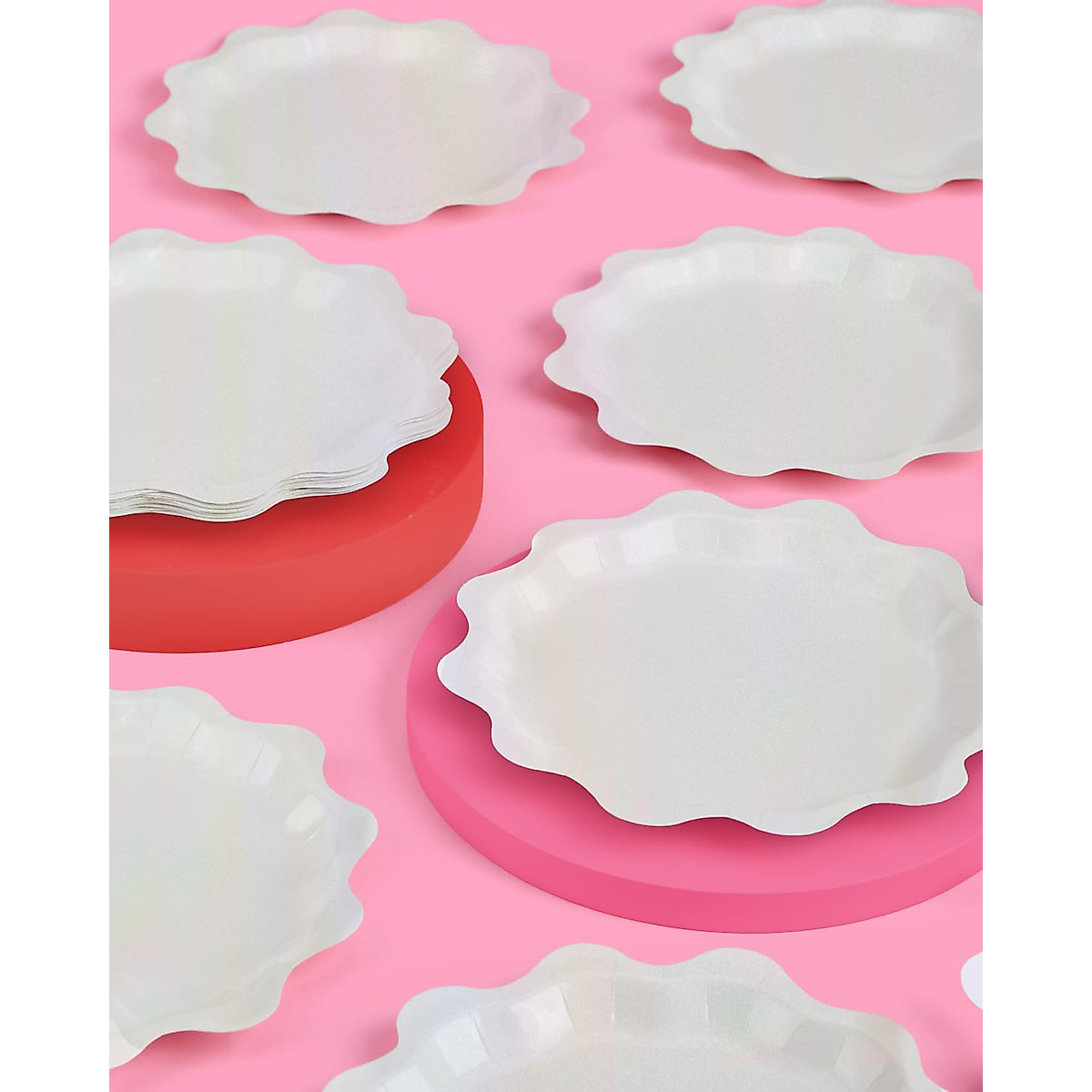 xo, Fetti White Shimmer Wavy Foil Plates - 25 pcs | Bachelorette Decorations, Happy Birthday Party, Baby Shower, Cute Disposable Tableware, 21st Bday Supplies, Bridal Shower, Engagement