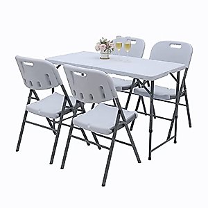 Lakhow 122CZ Folding Tables Camping Table 4FT Adjustable Height（ 49/61/74CM） Portable Dining Table Party,Height Adjustable Craft Camping and Utility Folding Table,White Granite