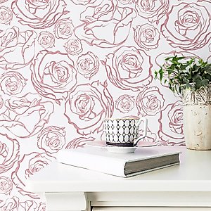 Safiyya Pink Floral Wallpaper Peel and Stick Wallpaper Pink and White Contact Paper Rose Removable Wallpaper Peel and Stick Wallpaper Boho Wallpaper for Bedroom 118'' × 17.3''