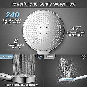 WATERLACE Filtered Shower Head with Handheld, 3 Modes High Pressure Showerhead with 4.7'' SS Panel and Anti-clog Liquid Silicone Nozzles, Shower Filter for Hard Water, Remove Chlorine and Contaminant