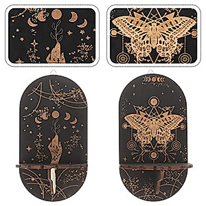 Didiseaon 2pcs Crystal Shelf Butterfly Crystal Display Shelf Hand Moon Star Crystal Holder Wooden Floating Shelf Witch Stuff Stand for Rock Gemstones Meditation Spiritual Gift