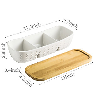 Miamolo Chip and Dip Serving Set with Acacia Wood Serving Tray, Majolica Salsa Turtles - Condiment Tray for Snacks, Appetizers, Charcuterie, Candy, Food, Divided Party Serving Trays