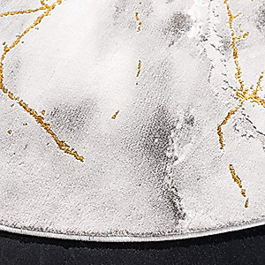 SAFAVIEH Craft Collection Area Rug - 6'7" Round, Grey & Gold, Modern Abstract Design, Non-Shedding & Easy Care, Ideal for High Traffic Areas in Living Room, Bedroom (CFT877F)