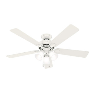 Hunter Fan 52 Inch White Indoor Ceiling Fan with LED Light Kit and Pull Chain for Living Room, Bedroom, Basement, Kitchen, Office (Renewed)