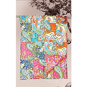 SHIRANYA Unisex Reversible Blanket - Paisely Print Cotton Patch Work Soft Throw Blanket for All Seasons - Multicolor - 50"x60"