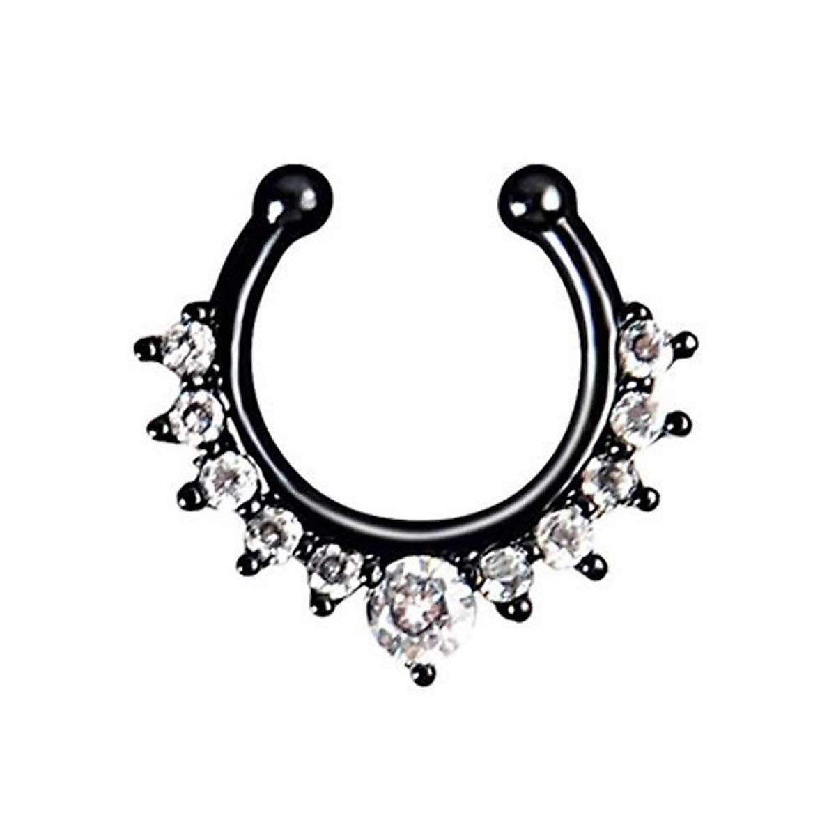 XUKEKOY 6pcs Fake Septum Clicker Nose Ring Rhinestone Non Piercing Hanger Clip Body Jewelry