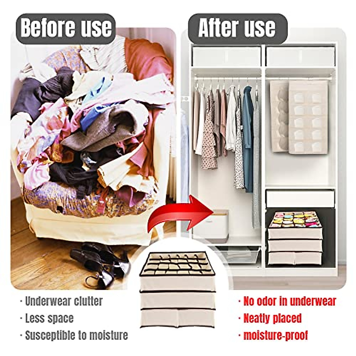 5pcs Underwear Drawer Organizers Divider Foldable Cabinet Closet Hanging Bag, Wardrobe Storage Box for Clothes, Socks, Ties, Belts(Beige)