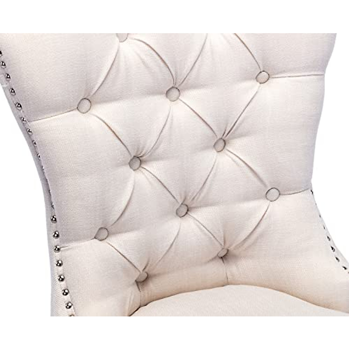 Kmax Linen Elegant Upholstered Dining Chairs, Fabric Armless Accent Chair with Ring Pull Solid Wood Legs, Set of 2 - Beige