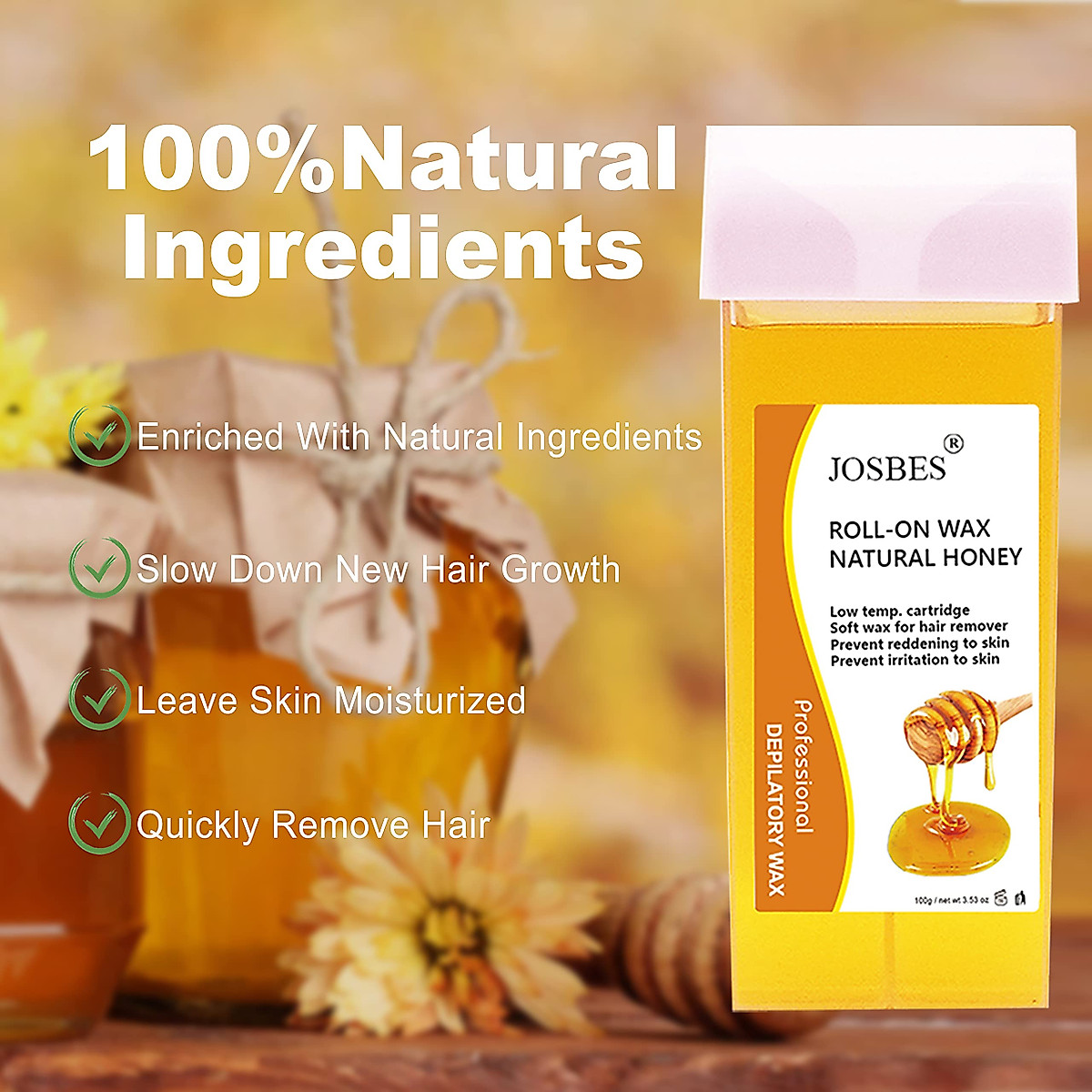 Honey Roll On Wax, Hair Removal Wax Cartridge, Depilatory Wax Roller Refill for Hands, Legs, Arms (4-Pack) 14.1 Ounce…