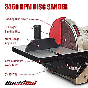 BUCKTOOL Direct Drive Bench Belt Sander, 4x36 in Belt and 8 in Disc Sander, 3/4HP Belt Sander for Woodworking, 5.0A Benchtop Belt Sander