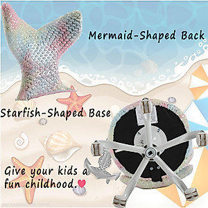 ZH4YOU Cute Kids Desk Chair, Soft Fuzzy Computer Chair for Girls Teen Reading Study Adjustable Swivel Rolling Task Chair Vanity Chair with Little Mermaid Sparkling Back(Pink Rainbow)