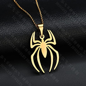 CHUU YUNG Vintage Spider Pendant Necklace Stainless Steel Lightweight Animal Charm Necklace for Women Men Halloween Party Jewelry-A gold