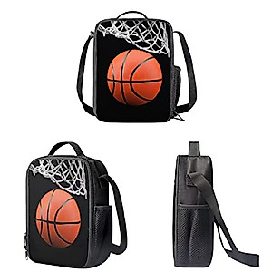 AmzPrint 3 In 1 Basketball Backpack Set For Boys Elementary School 17 Inch Black Student Backpack Lunch Box And Pencil Bag Set