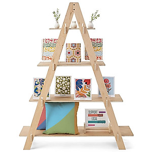 Displays2go Dandelion A-Frame Ladder Shelf Fixture, Eco-Friendly Plywood Material, Knockdown Design - Natural (DBAFSH1)