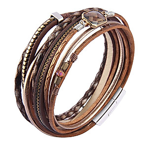 GelConnie Leopard Print Leather Wrap Bracelet Crystal Multi Layer Cuff Bracelets Boho Bracelet for Women, Mother, Wife