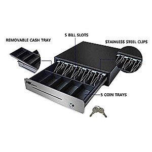 HK SYSTEMS 16" Heavy Duty Black "Push" Open Cash Drawer, 5B5C with Under Counter Mounting Metal bracket