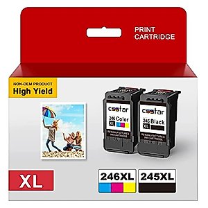 CSSTAR Remanufactured 245XL 246XL Ink Cartridges Replacement for Canon 245 246 PG-245XL CL-246XL for PIXMA MX492 MX490 MX492 MG2522 MG2520 MG2922 IP2820 MG2920 MG2420 Printer (1 Black,1 Tri-Color)