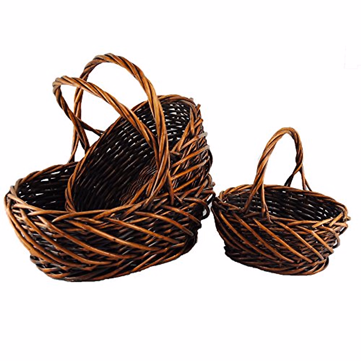 TopherTrading TOPOT Set of 3 Dark Brown Weave Willow Basket with Handles