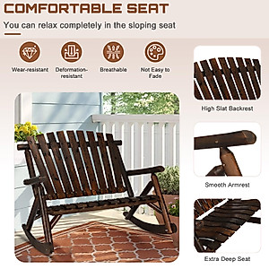 HOMEDIARY 3-Piece Outdoor Wood Rocking Bistro Set, Adirondack Rocker Chair Set with Rocking Bench, Log Rocker and Coffee Table, Patio Wooden Furniture Set, High Fanned Back & Slatted Seat, Carbonized