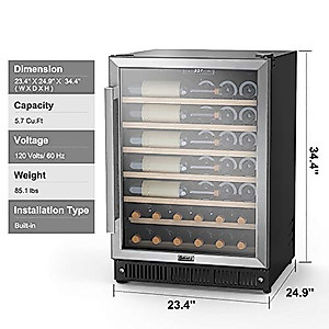 Galanz GLW57MS2B16 47 Bottle Built in Wine Refrigerator, Digital Temperature Control, White LED Interior Lighting, 5.7 Cu. Ft., Stainless Steel