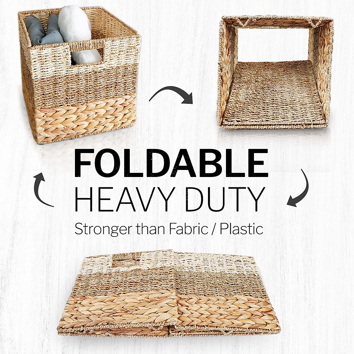 Chi An Home Set of 4 Wicker Cube Baskets + Pack 3 Lidded Hyacinth Basket