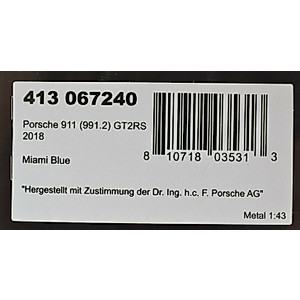 Minichamps x Premium Hobbies 911 991.2 Miami Blue GT2 RS 1:43 Diecast Car 413067240