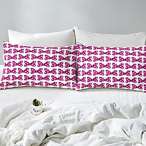 Bowknot Kids Duvet Cover Set Queen Size,White Dots Bow-tie Cartoon Bedding Set,Children Girls Women Room Decor,Princess Style Dreamy Comforter Cover,Rose Pink Romantic Quilt Cover,2 Pillowcases