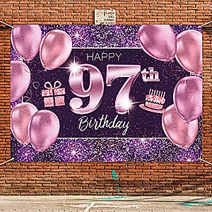 PAKBOOM Happy 97th Birthday Banner Backdrop - 97 Birthday Party Decorations Supplies for Women - Pink Purple Gold 4 x 6ft