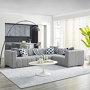 Modway Bartlett Channel Tufted Upholstered 4-Piece L-Shape Sectional Sofa, Light Gray