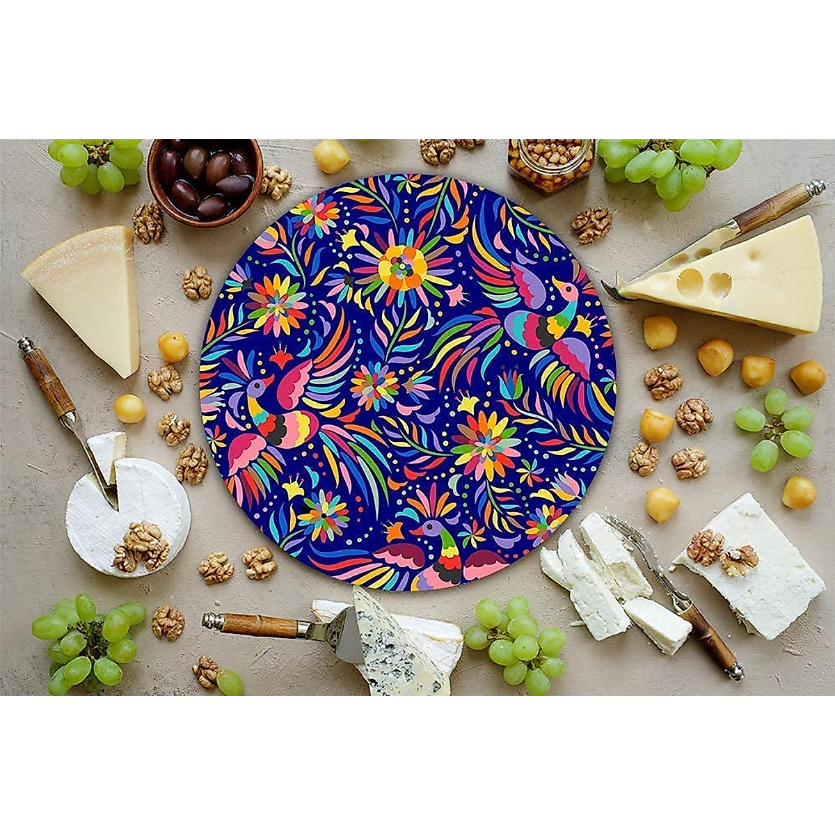 HASTA LA RAIZ | Mexican Handmade Cheese Board covered with resin. Ideal for Charcuterie Platter & Serving Tray. Model: Blue Tenango.