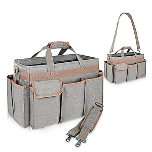 Cleaning Caddy, Cleaning Supplies Organizer with Handles for Cleaning Products Storage, Large Wearable Cleaning Tools Tote Bag for Housekeeping,Car,Home,Kitchen Work (Large, Grey)