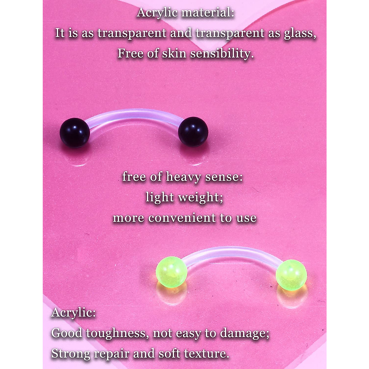 Oufksiyy 48PCS 14G Tongue Rings Glitter Bioflex Flexible Acrylic Curved Barbell Snake Eyes Tongue Nipple Ring Body Piercing Jewelry Retainer for Women Glow in The Dark Bridge Tongue Rings